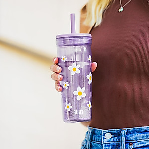 BUILT 20 Fluid Ounce Acrylic Straw Seal Bedford Tumbler, Leakproof, Wild Lavender Daisy