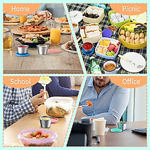 4 Pack Salad Dressing Container To Go, 2.4 Oz/70ml Small Containers with Lids,Fits in Bento Lunch Box, Leakproof Dipping Sauce Containers, Stainless Steel Condiment Cup of Premium Silicone, No BPA