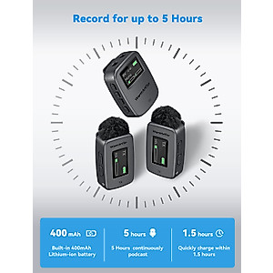 2.4G Wireless Lavalier Microphone, Dual Lavalier Lapel Mic 2 Transmitters and 1 Receiver Noise Reduction for DSLR Camera, Recording YouTube, Vlogs