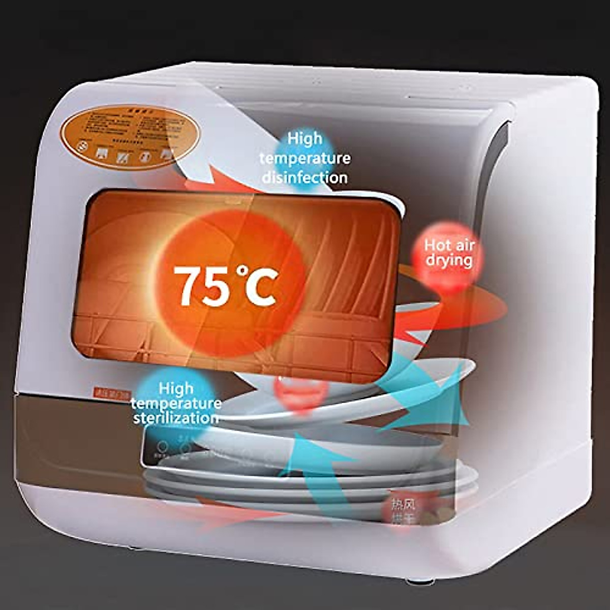 LIYUANJUN Countertop Dishwasher, 1200W 6-Liter Table Dish Washer 4 Washing Program 2 Drying Mode for RVs, Small Apartments, Dorms Cleaning Tablewares Bottle Bowl 17×15×17Inch