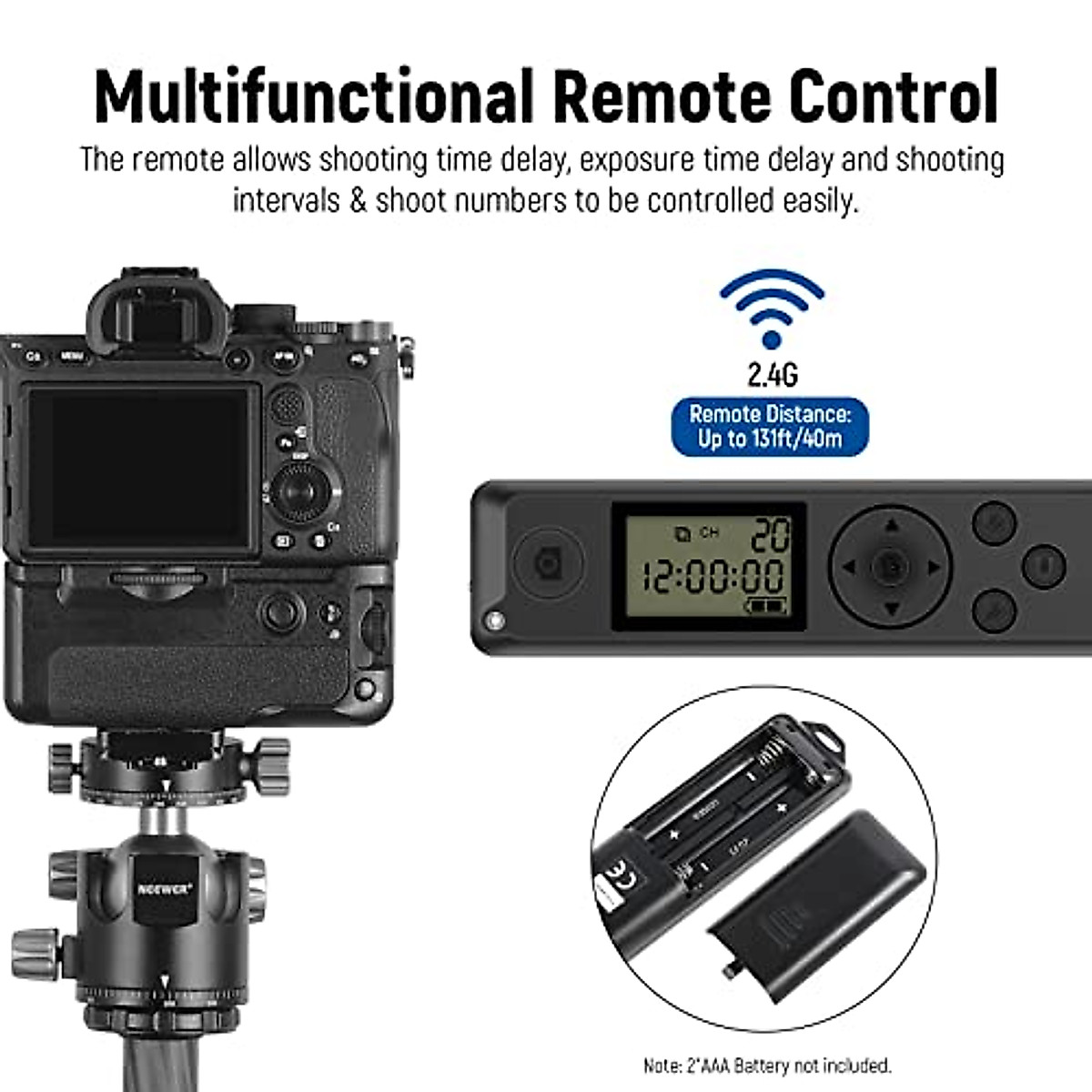 NEEWER Vertical Battery Grip with 2.4G 131ft/40m LCD Remote Control, Replacement for VG-C4EM, Works with NP-FZ100 Battery, Compatible with Sony A7R V A7R IV A9 II A7 IV A7S III A1 Cameras BG A7IV