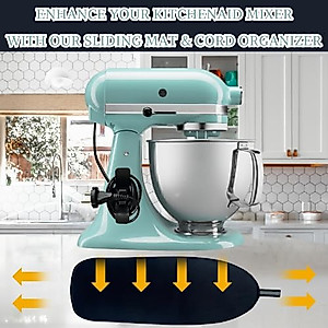 Heimn Sliding Mat and two Cord Organizers compatible with KitchenAid 4.5-5 Qt Tilt-Head Stand (4.5-5Qt Black Mat＋2xBlack Kitchen Accessories, 22x38-8.66x14.96")