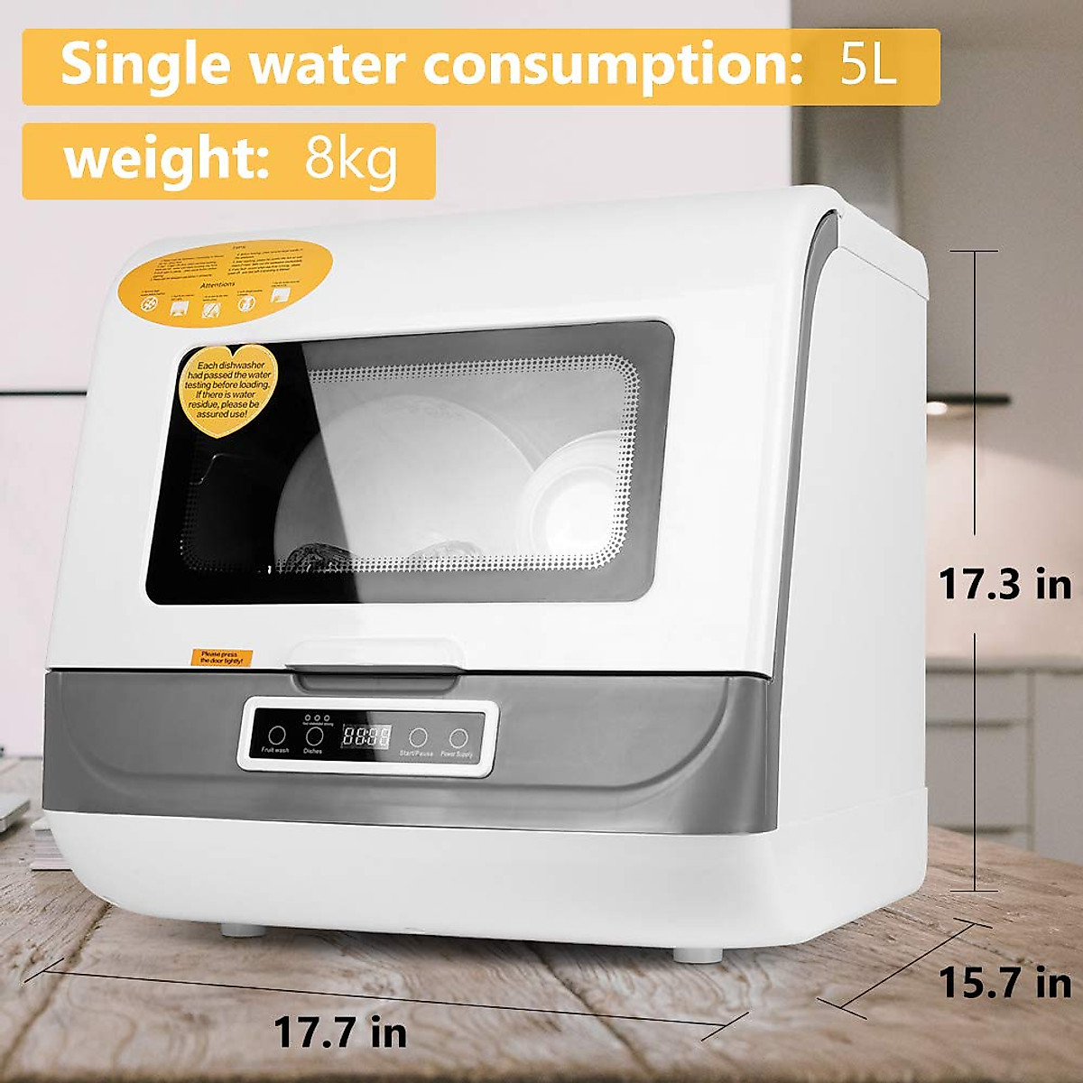 LemoHome Portable Countertop Dishwasher,4 Washing Programs, Air-Dry Function and LED Light for Small Apartments, Dorms and RVs (White)