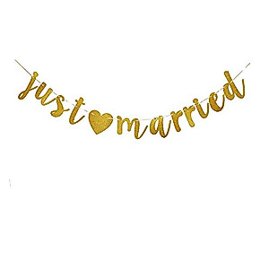 Just Married Banner, Gold Wedding Party Sign, Bachelorette/Bridal Shower/Engagement Party Decors Supplies