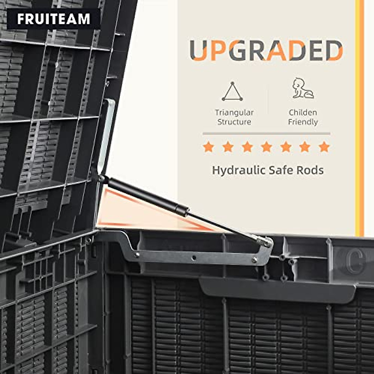 FRUITEAM 100 Gallon Patio Deck Box Outdoor Storage Box with Soft Cushion, Lockable Resin Storage Bin Weather Resistant for Patio Furniture Pillows, Pool Toys, Garden Tools