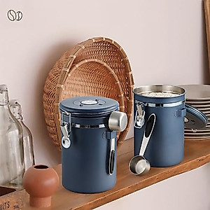 RODDEN Airtight Coffee Canister 22OZ Stainless Steel with Date Tracker, Measuring Scoop, CO2 Releasing Valves, Kitchen Food Storage Contanier, 1800ml