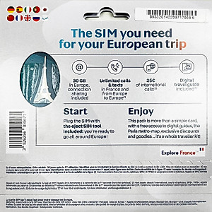 Europe France SIM Card 30 Days 30 GB 4G LTE/5G Data, Unlimited Talk, Text+ 30 Euro International Calling Credit - Activate in France Required Before Service Available in Other Europe Countries