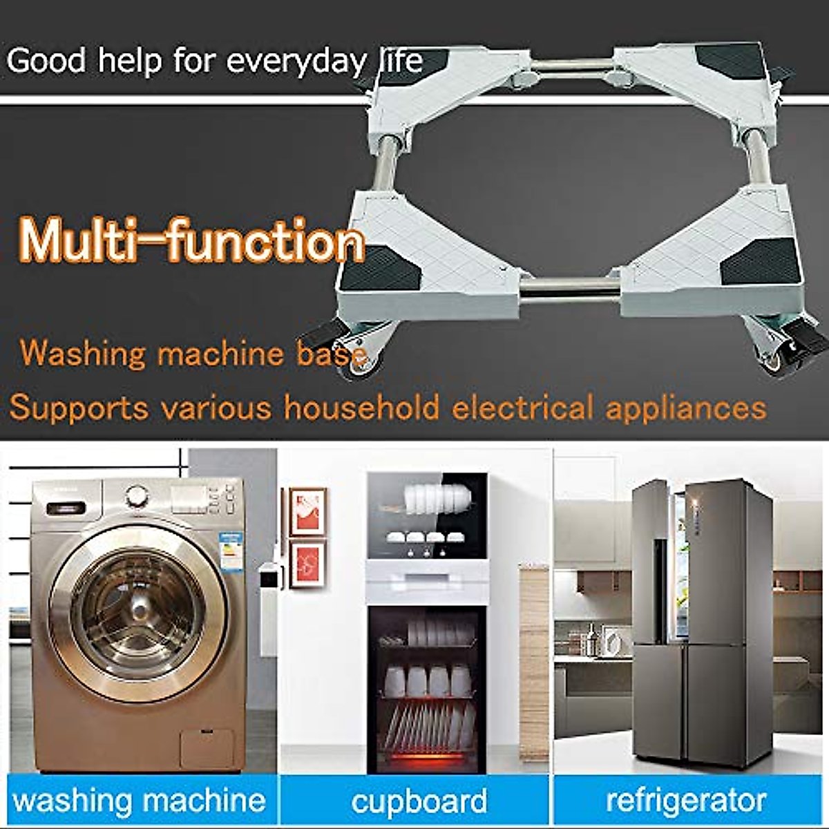 Multi-Functional Furniture Dolly Roller Base Adjustable Movable Base Refrigerator Stand for Washing Machine Refrigerator and Dryer (4 Wheel)