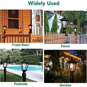 PASAMIC Solar Powered Black Pathway Light Fixture, 3000K Warm White, Weather Resistant, Energy Saving, IP44 Waterproof, 60 Lumens, 3" Standard Lamp Post or 5.6" Piers Included