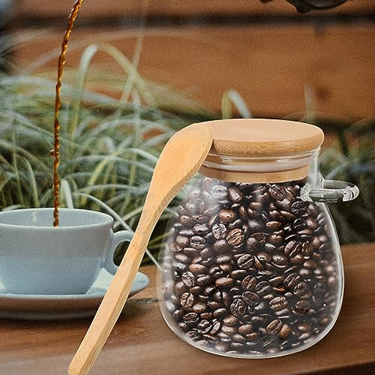 Glass Food Jar Glass Storage Jars with Sealed Bamboo Lids Clear Food Storage Canister for Serving Tea Coffee Candy Cookie Dog Treats with Spoons As Shown 350ml Glass Tea Canister