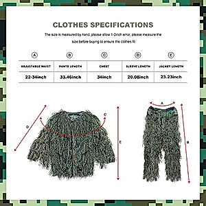 ANZOME 5in1 Kids Ghillie Suit, 3D Kid Camo Hunting Clothes Youth Gilly Suits with Carry Bag+Hood+Gillie Sniper Suit for Shooting Game, Halloween Costume Outfit for 4.5-5ft