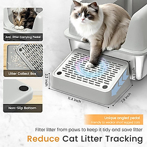 Zapstarz Stainless Steel Cat Litter Box, Enclosed Metal Litter Box with Lid, XL Extra Large Cat Litter Box for Big Cats, Non-Sticky High Side Kitty Litter Box, Anti-Leakage, Easy Cleaning (Light Grey)