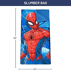 Jay Franco Marvel Spiderman 3 Piece Sleepover Set - Cozy & Warm Kids Slumber Bag with Pillow & Eye Mask (Official Marvel Product)