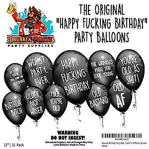 32 Piece NSFW Funny Abusive Old Age Birthday 12 Inch Party Balloons for adults with 10 Different rude, Offensive, and Sarcastic Phrases - Warning Adult Language
