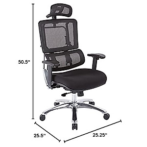 Office Star Pro X996 Fully Adjustable Manager's Office Chair with Lumbar Support, Black Mesh Back, Polished Aluminum Base and Coal FreeFlex Black Seat with Headrest