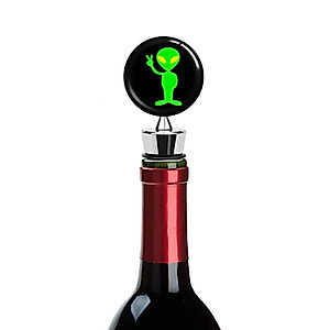 Alien Peace Sign Wine Bottle Stoppers Reusable Plug Wine Saver Corks for Beverage Holiday Party Kitchen Decorative