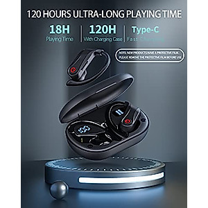 Wireless Earbuds Bluetooth 5.3 Sport True Wireless Earbuds with Microphone, Over-Ear Stereo Bass Ear Buds with Earhooks,Ear Phone Wireless Earbuds,LED Battery Display for Sports/Workout/Gym Black
