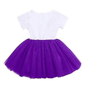 ODASDO Toddler Kids Girls My 3rd Third Birthday Party Dress Sequin Bowknot Headband Cake Smash Outfit Summer Cotton Short Sleeve A-line Tulle Tutu Princess Skirt Photo Props Purple 3 Years