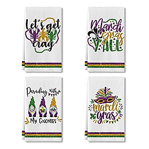 Artoid Mode Let's Get Cray Parading with My Gnomies Mardi Gras Mask Home Kitchen Towels, 18 x 26 Inch Ultra Absorbent Drying Cloth Dish Towels for Cooking Baking Set of 4