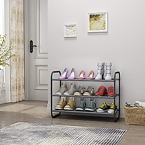 MAX Houser 3-Tier Shoe Rack, Fabric Shoe Shelf for Closet Bedroom Entryway (Dark Grey)