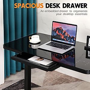 AIMEZO Standing Desk with Drawer Ergonomic Tempered Glass Electric Sit-Stand Height Adjustable Computer Workstation,with Touchscreen Controller&Wireless Charging &USB Port, and Power Strip