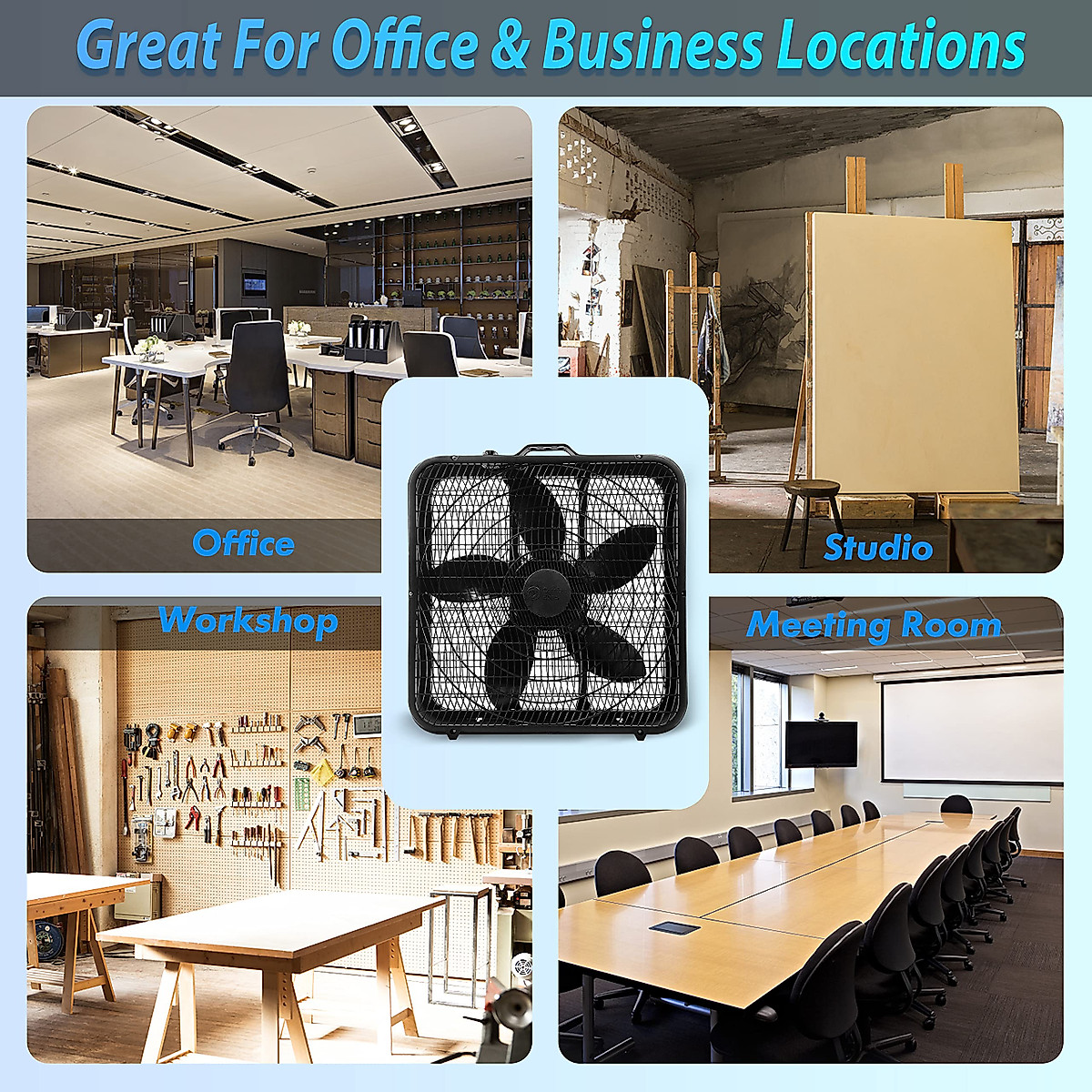 Comfort Zone Box Fan with Carry Handle, 20 inch, 3 Speed Full-Force Air Circulation with Air Conditioner, Floor Fan, Bedroom Fan, Airflow 15.03 ft/sec, Ideal for Home, Bedroom & Office, CZ200ABK