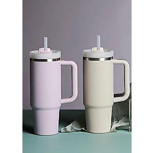 YOUEXPERT 30 oz Tumbler with Handle and Straw, Insulated Tumblers with Lid and Straw, 30oz Stainless Steel Cup Water Bottle Sports Travel Tumblers - Dune