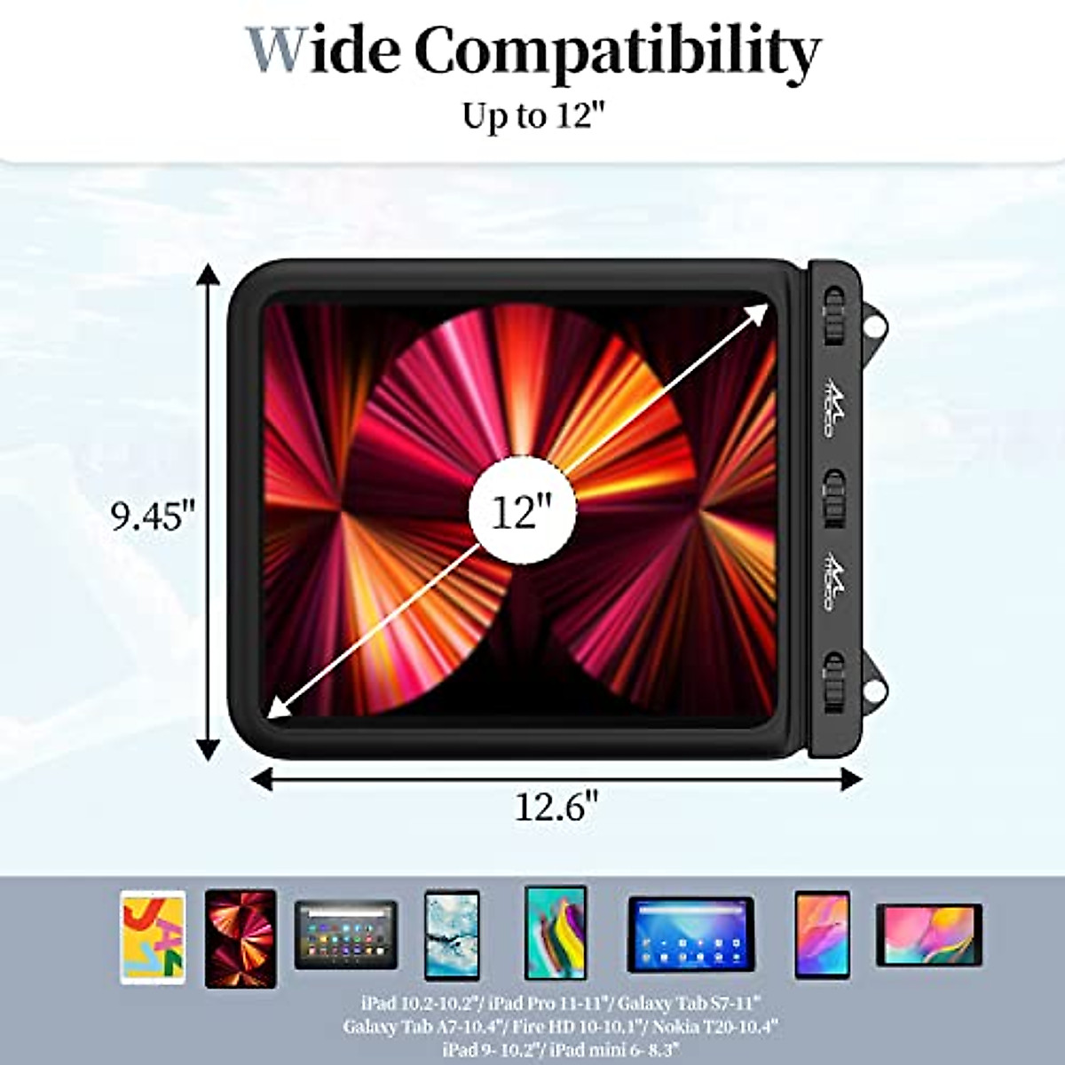 MoKo Waterproof Tablet Case Compatible with Fire HD 10, iPad 10th, iPad Pro 11 2022, iPad Air 5/4/3/2, iPad 10.2/9, Galaxy Tab S6/S7, Tab A 10.1, Stand Holder Dry Bag for Bathroom Kitchen Stand Pouch