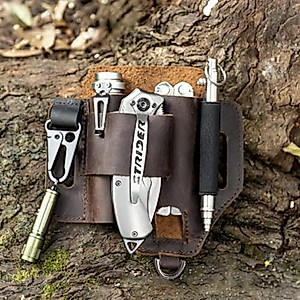 Men ED C Belt Organizer - Men Leather EDCs Organizer Sheath, EDCs Belt Sheath Pocket Organizer | multitooll Pouch Flashlight Sheath with Pen Holder, ED C Gear Holder Belt Attachment for Flashlight
