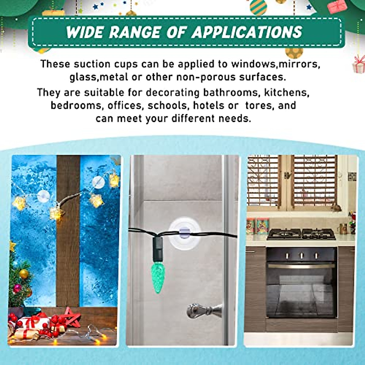 Sieral 225 Pcs Christmas Light Suction Cups String Cup Hook Shower Caddy Connectors Heavy Strength Duty Mini Clear Plastic Transparent Window with