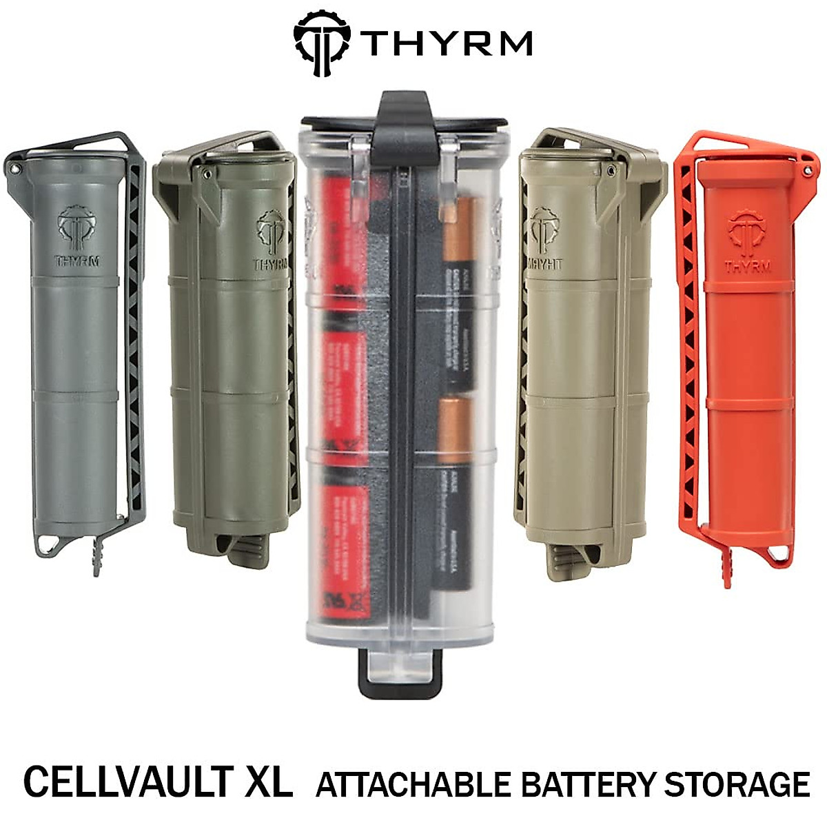 Thyrm CellVault XL Battery Storage (Clear) Case for AA, AAA, CR123, 18650 Batteries, Survival Gear, Made in USA