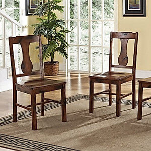 Walker Edison Rustic Farmhouse Rectangle Wood Dining Room Table Set with Leaf Extension, Brown Oak