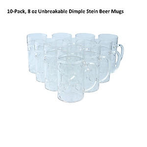 Beer Mug, Plastic Beer Mugs With Handles, 8 oz Dimpled Glass Beer Stein, Mini Oktoberfest Beer Mug, Reusable, Dishwasher-Safe (10 Pcs)