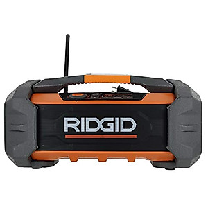 Ridgid R84087 18V Lithium Ion Cordless / Corded Jobsite Radio with Bluetooth, Aux, and AM/FM capabilities (AAA Battery and Aux Cord Included, 18V Battery Not Included)