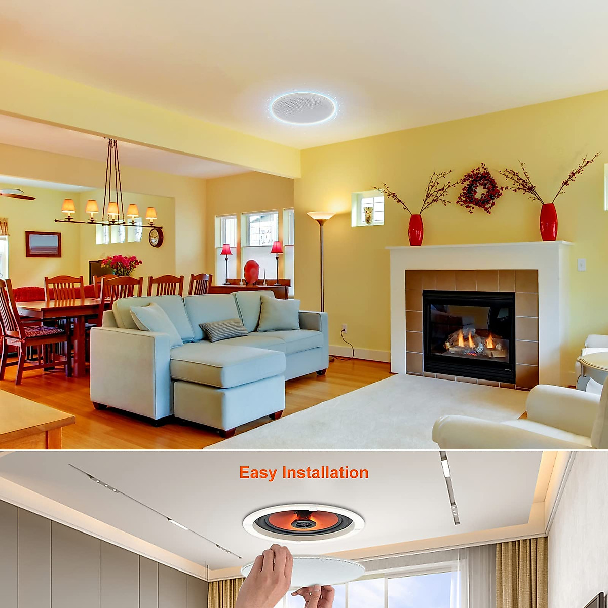 Herdio 6.5” Flush Mount in-Ceiling Speakers Passive Speaker System 150 Watts Perfect for Humid Indoor Outdoor, Kitchen,Bedroom,Bathroom,Covered Porches(Single)