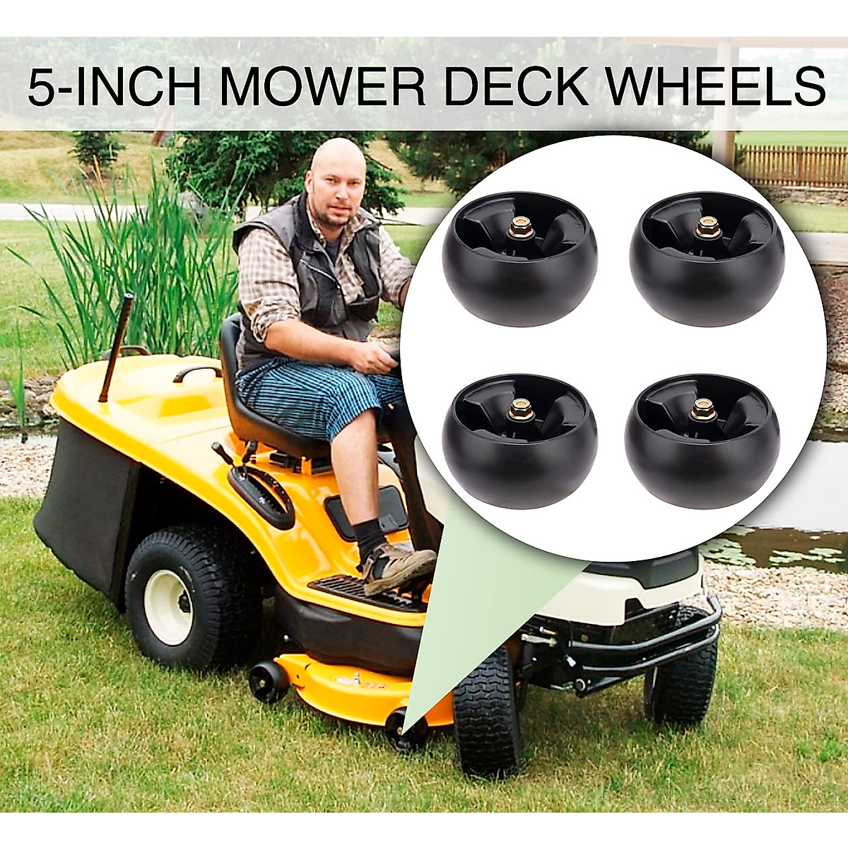 734-04155 Deck Wheel Compatible with MTD Cub Cadet 734-04155 Husqvarna 532174873 Toro 112-0677 Craftsman MTD AYP, 5 inch Lawn Mower Deck Wheels Fit for Most 42'' 46'' 48'' 50" 54" Decks (4 Packs)