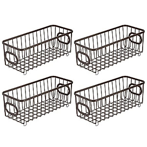 mDesign Metal Basket Bin for Bathroom Storage - Small Farmhouse Wire Organizer Basket - Wire Storage Bin for Counter, Toilet Tank, Under Sink, and Shelf - Unity Collection - 4 Pack - Bronze