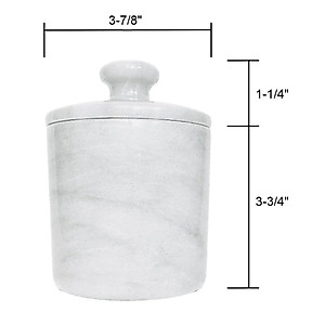 Hapton House White Natural Marble Small Lidded Canister - Vanity Storage Jar with Lid - Q-Tip, Cotton Swab, Cotton Ball, Makeup Pad, Bath Salt Storage - Bathroom Organizer - Home Décor