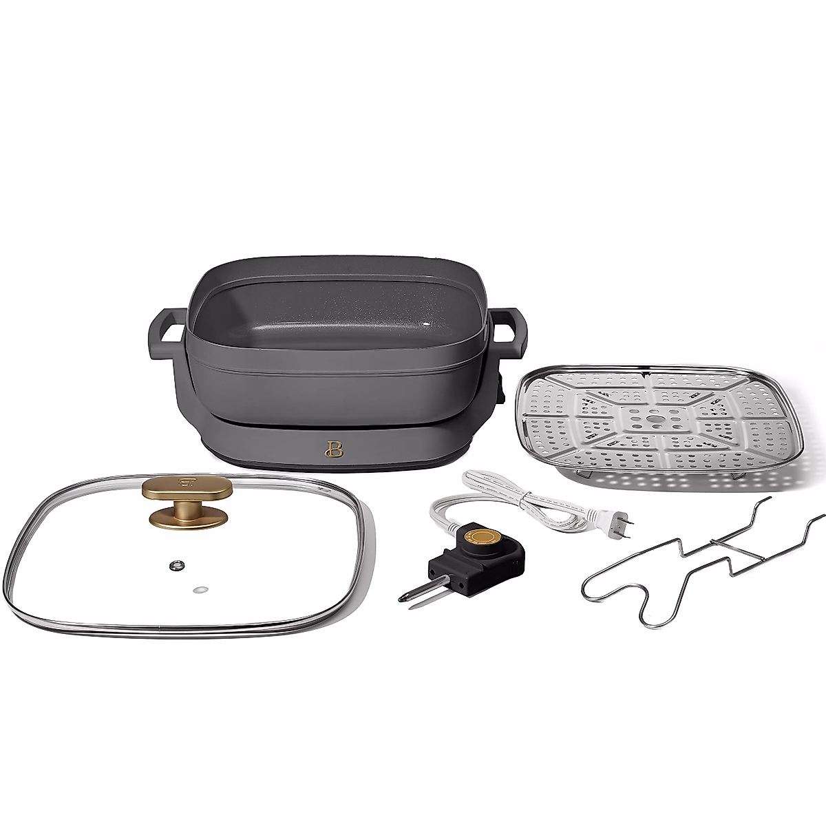 5-in-1 Electric Expandable Skillet, Oyster Grey by Drew Barrymore, Up to 7 QT