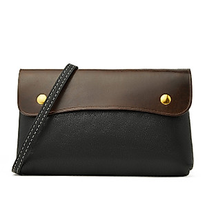 Vintage Leather Crossbody Bags For Women Casual Shoulder Handbags With Flap And Detachable Straps (1-Black)