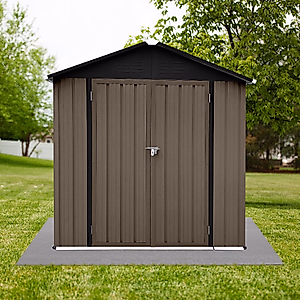 BOVONO Storage Sheds 6ftx4ft, Waterproof Metal Utility Tool Shed Storage House with Door & Lock, Perfect for Garden, Patio& Backyard (Brown + Black)