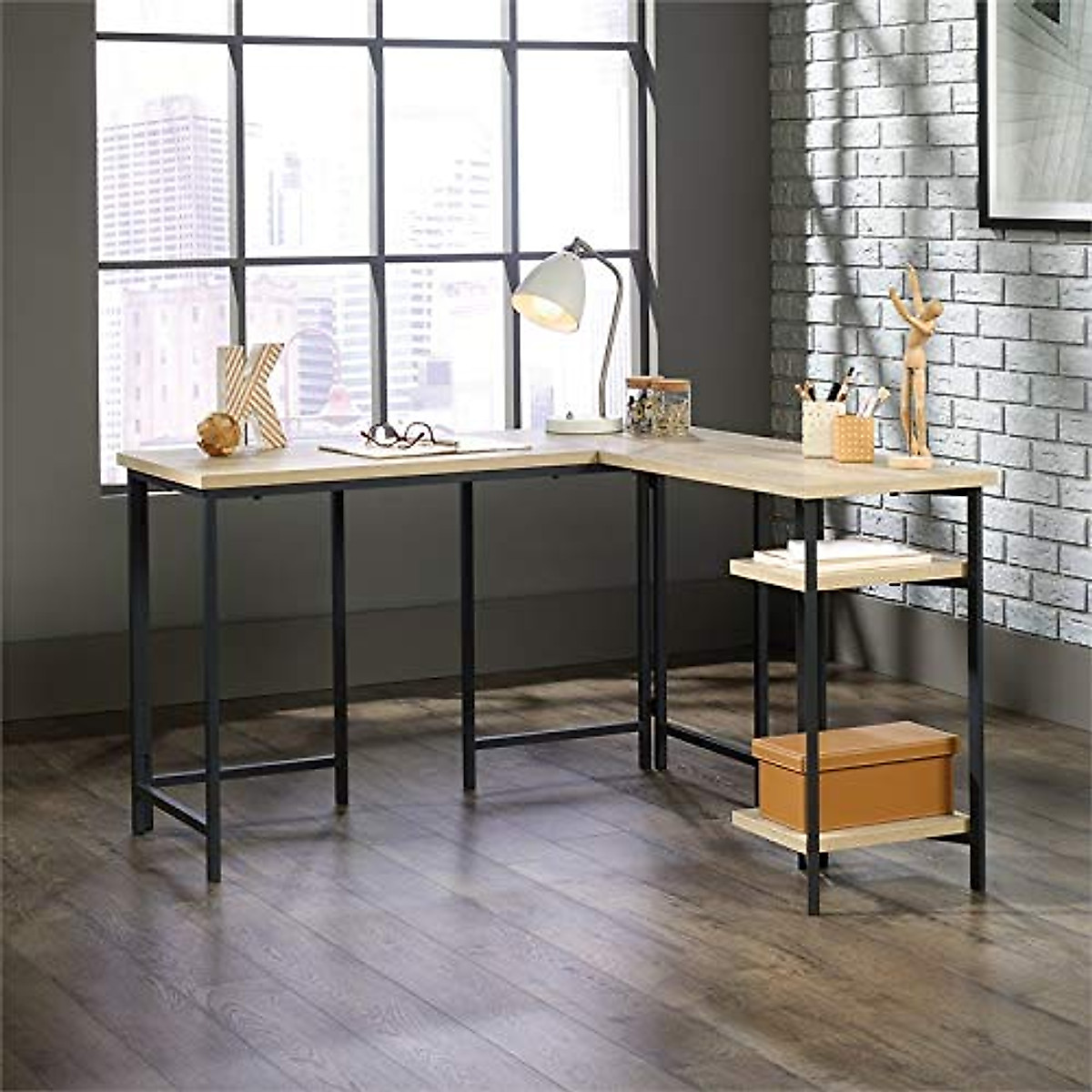 Sauder North Avenue L-Desk, L: 47.01" x W: 47.44" x H: 28.5", Charter Oak Finish