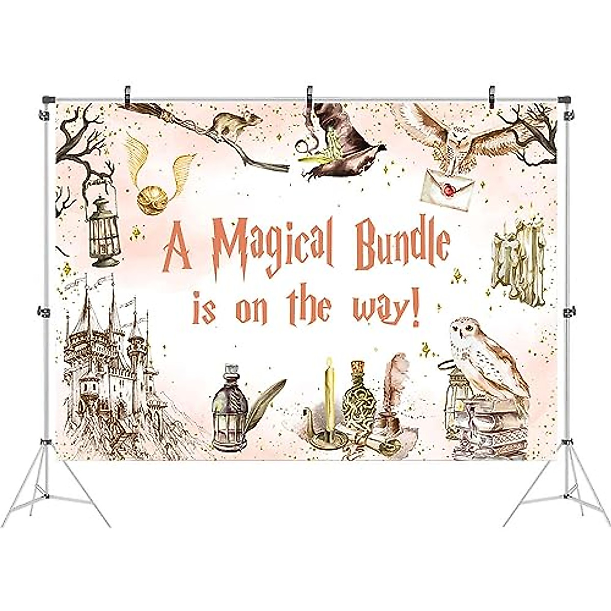 Ticuenicoa 7x5ft Magical Wizard Baby Shower Backdrop A Magical Bundle is On The Way Party Photography Background Castle Witch Wizard School Pink Kids Girls Wizard Cake Table Banner Decorations