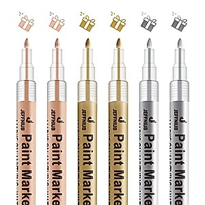 JEFFNIUB Acrylic Paint Pens Gold,Silver,Rose Gold,Paint Markers for Rocks Painting, Wood, Fabric, Glass,Ceramic,Canvas. Scrapbooking,Card Making,DIY Craft Supplies Metallic Acrylic Marker Set (0.7mm)