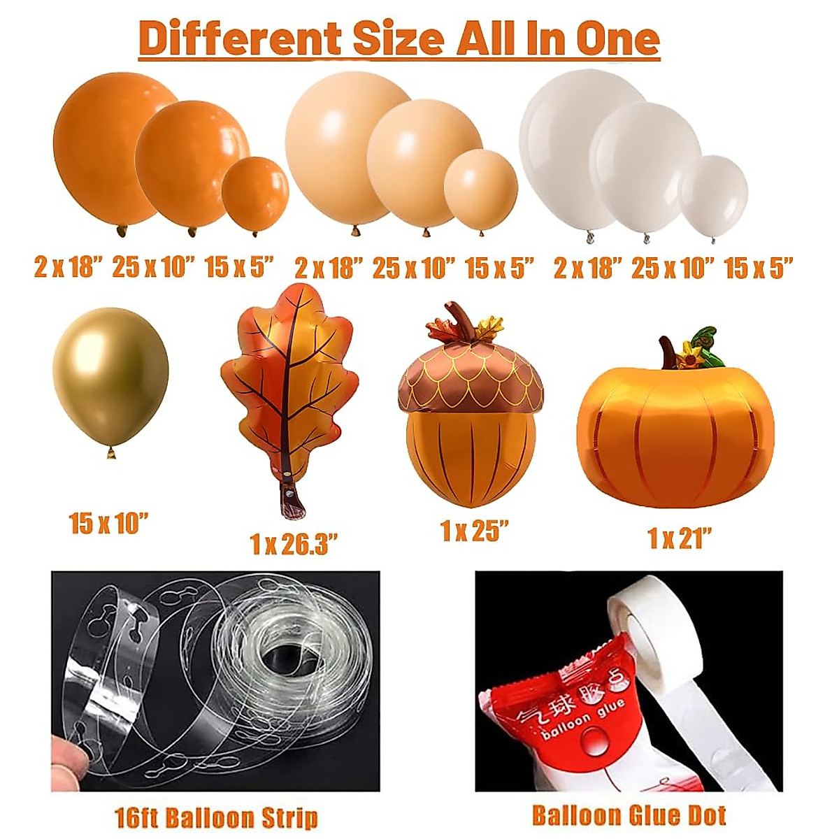 Beaumode Thanksgaving Balloon Arch Garland Kit with Mylar Balloons 142pcs for Friendsgiving Fall Harvest Little Pumpkin Baby Shower Birthday Bridal Shower Holiday Party decorations