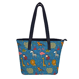 Africa Animals Pattern Women's Tote Bag PU Leather Shoulder Bag Handbags Purse For Work Shopping Travel