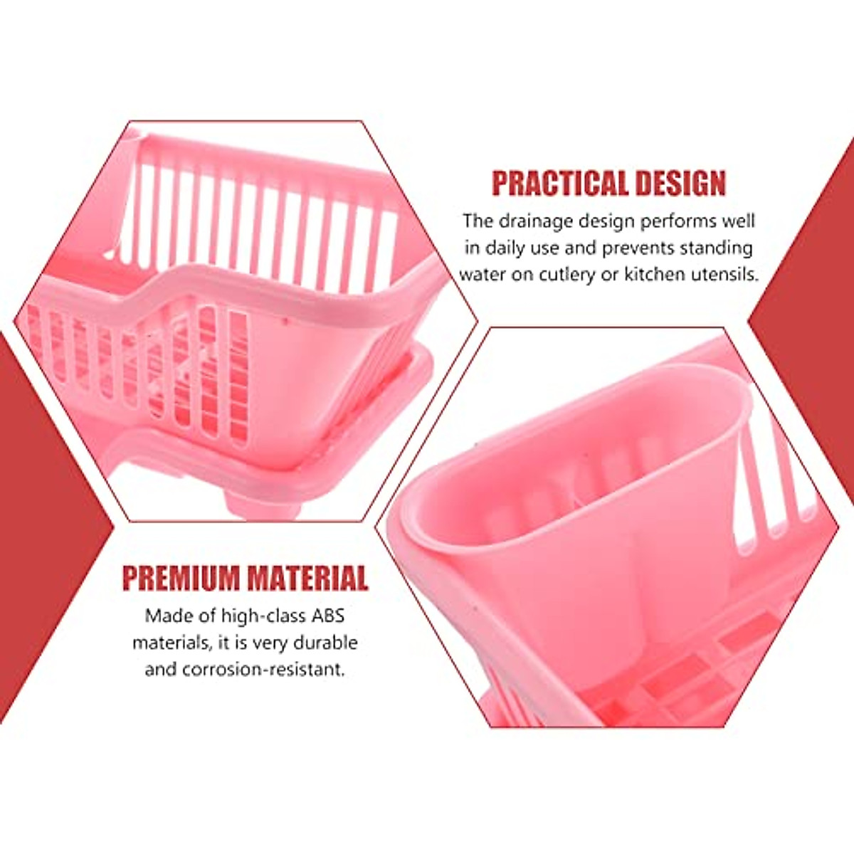 Zerodeko Kitchen Dish Drying Rack with Cutlery Holder Drainboard and Water Spout Plastic Dish Drainer Dinnerware Basket for Kitchen Counter Cabinet Pink