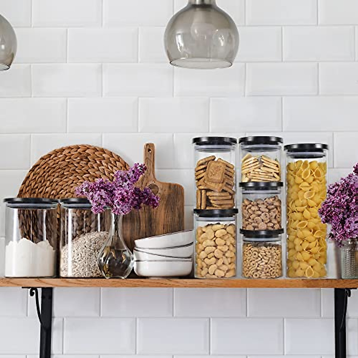 EcoEvo Glass Jars with Black lids, Glass Food Storage Containers with Stackable Lids, Glass Food Jars and Canisters Sets, Glass Pantry Jars with Airtight Lids, Glass Storage Jars (6 Pack of 26oz