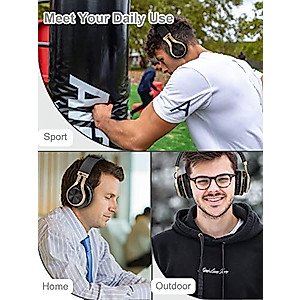 BASEMAN Wireless Bluetooth Headphones Over Ear, Long Battery Life Stereo Deep Bass Headset with Mic Wireless and Wired Headphones for iPhone Computer TF Card Slot Teens Boys Men Adults - Black Gold