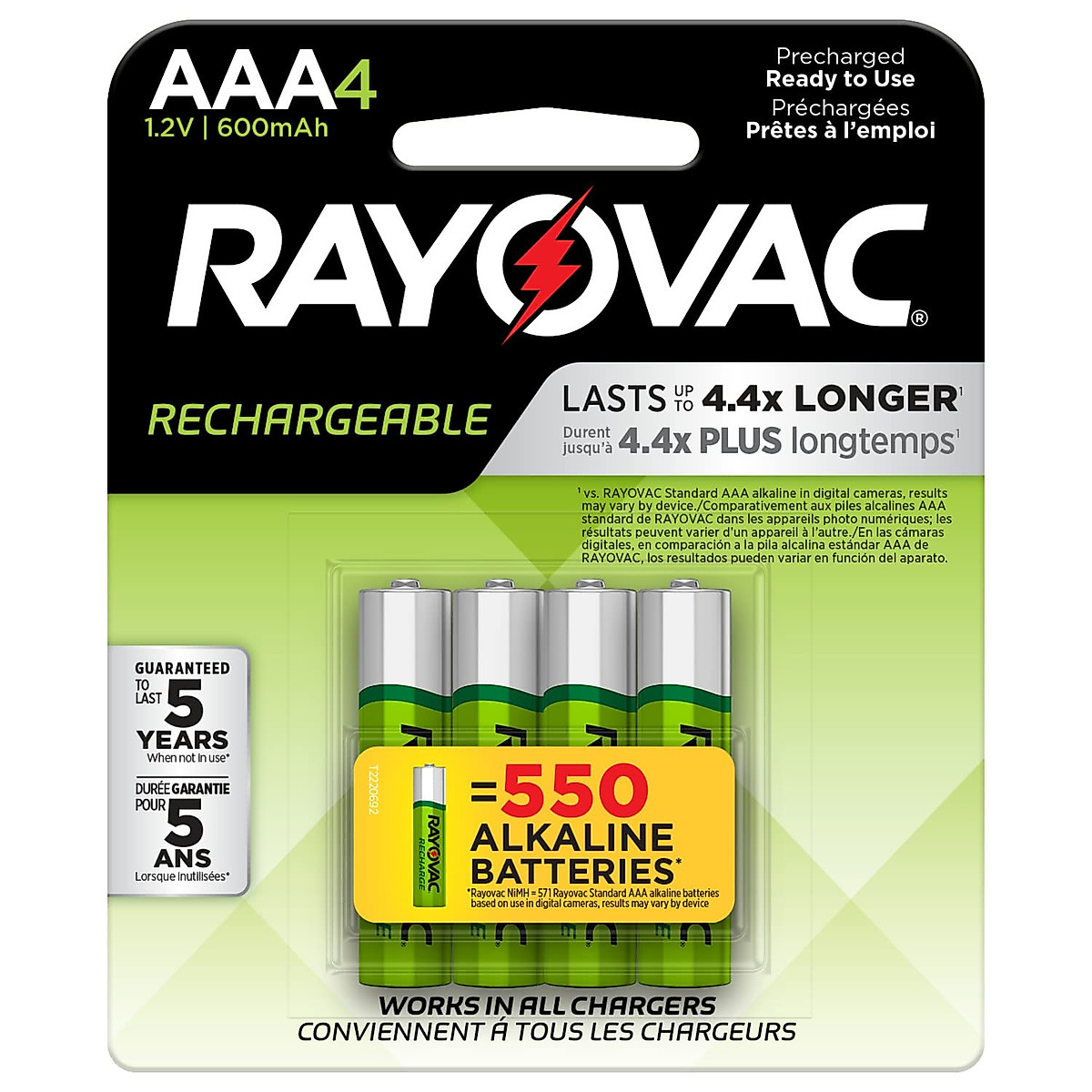 Rayovac Rechargeable AAA Batteries, Rechargeable Triple A Batteries (4 Count)